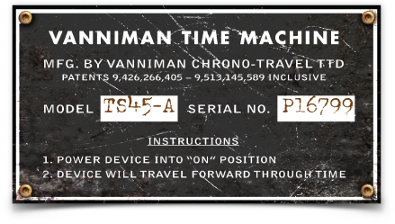 Vanniman Time Machine sticker (4.3" x 2.3") – Wondermark Brand Dry-Goods